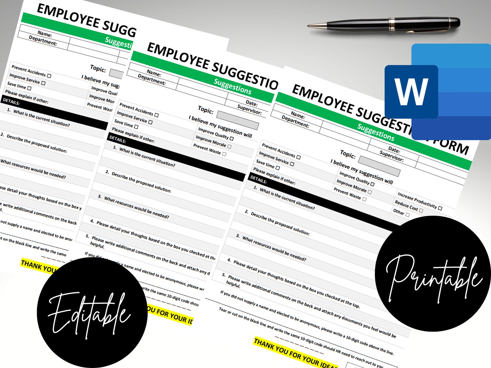 Employee Suggestion Form Editable Word Template Suggestion - Etsy UK