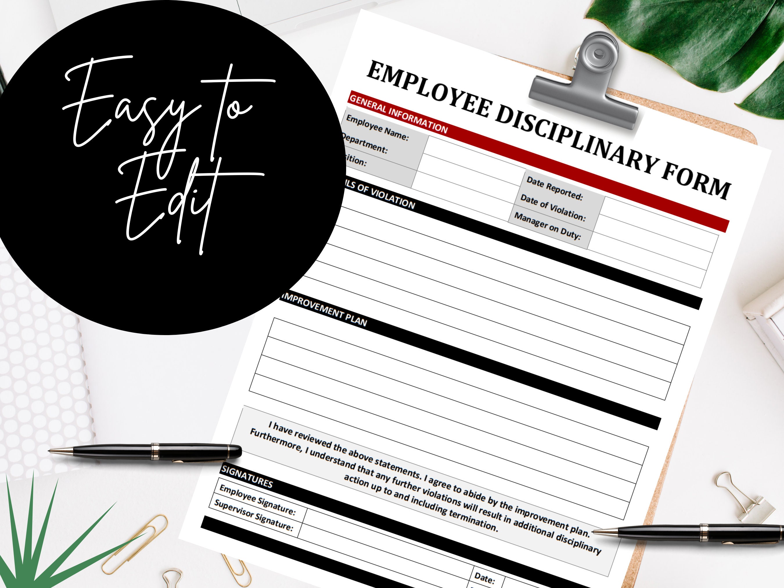 Employee Disciplinary Form Template: HR Violation Notice (editable Word ...