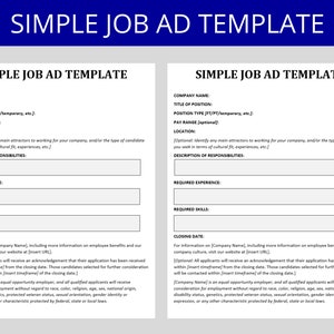 Simple Job Ad Template: Editable MS Word | Easy Hiring Solutions - Etsy