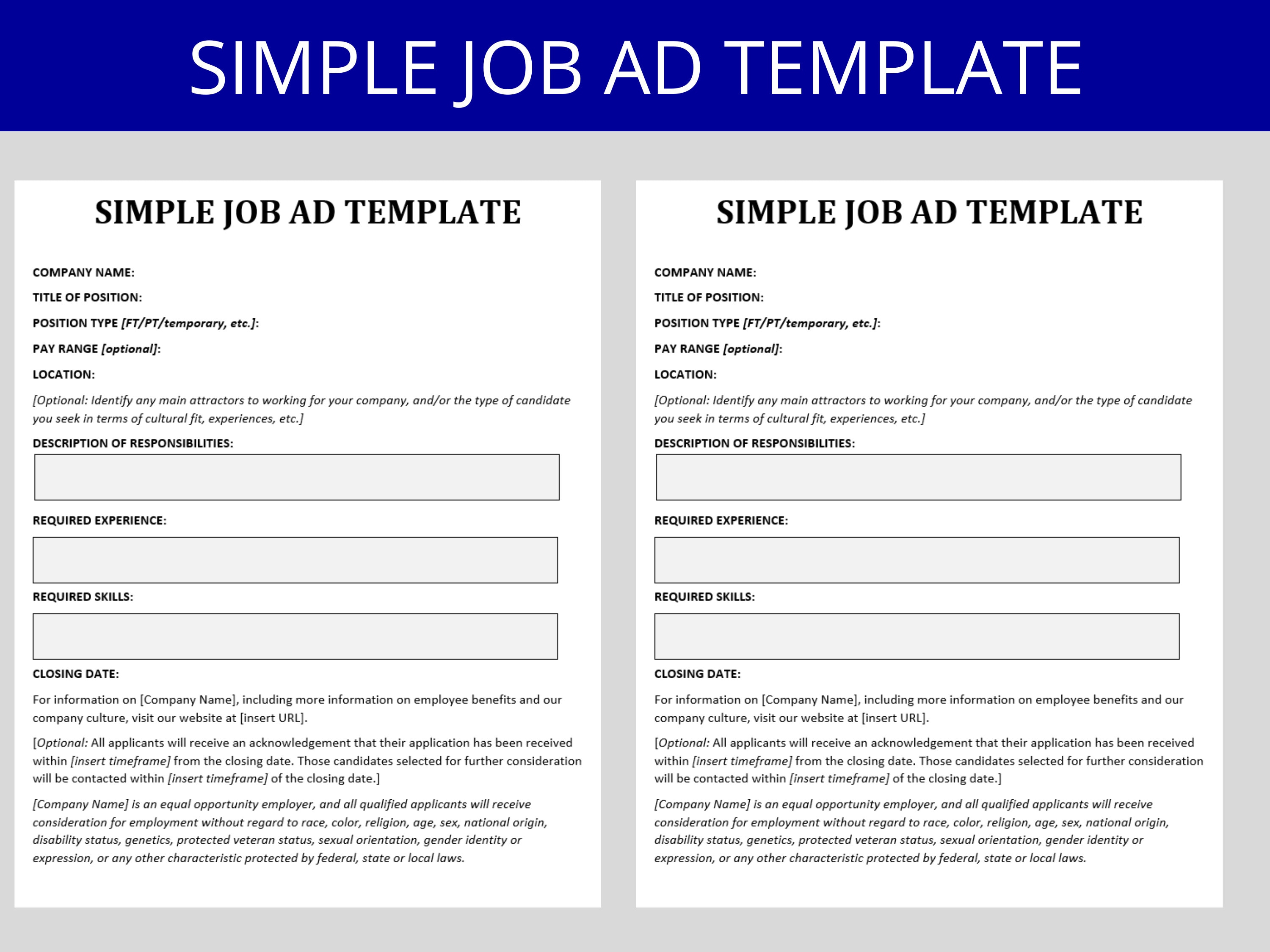 Simple Job Ad Template: Editable MS Word Easy Hiring Solutions - Etsy