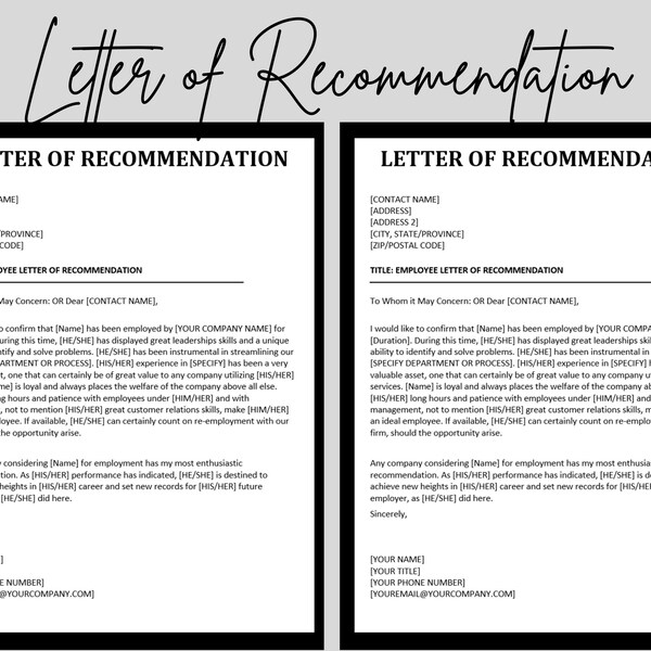 Letter of Recommendation for Employment - Etsy