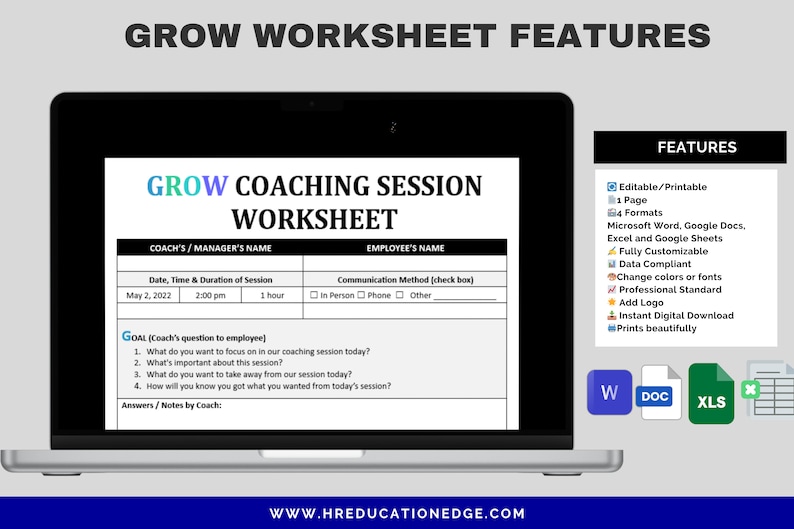 Employee Coaching Worksheet: GROW Model, HR Template (word, Excel ...