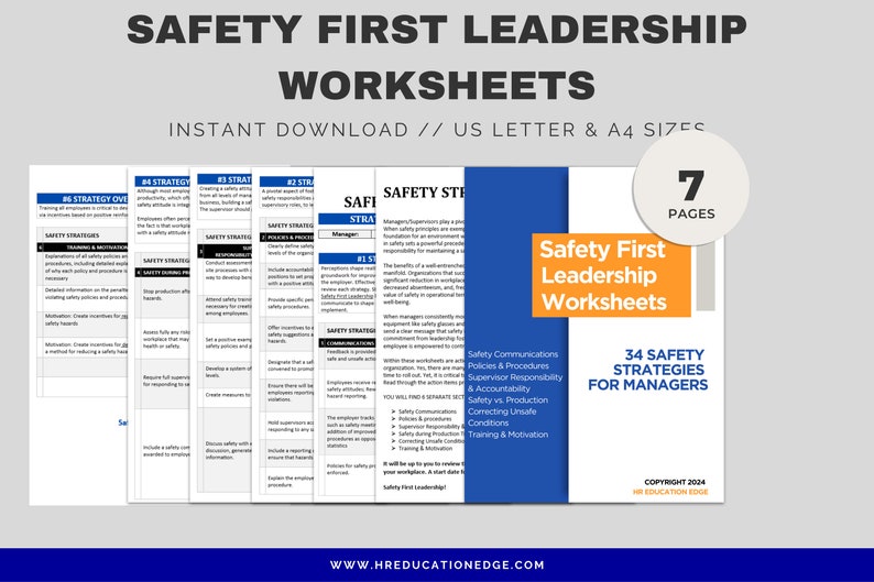Safety First Leadership Worksheets: Manager Safety Strategies W/action ...