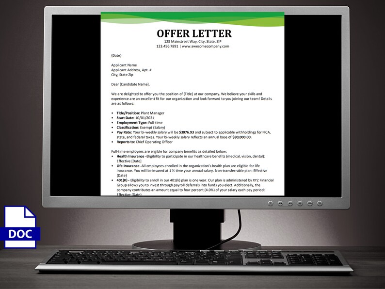 Job Offer Letter Template MS Editable Word Form Employment - Etsy