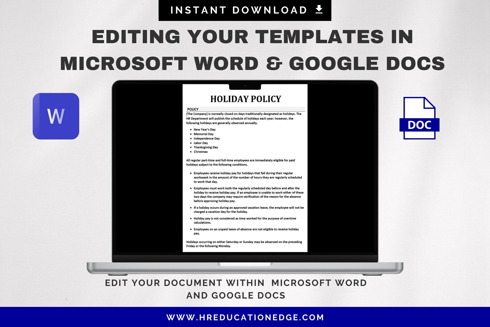 Holiday Policy Template: Editable HR Form (digital Download) - Etsy