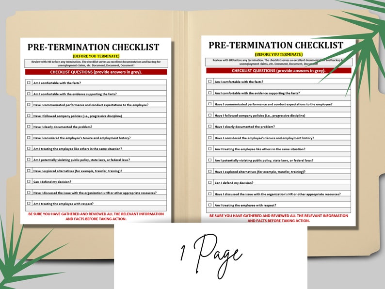 Manager's Pre-termination Review Checklist: Employee Exit Documentation HR Policy Procedures ...