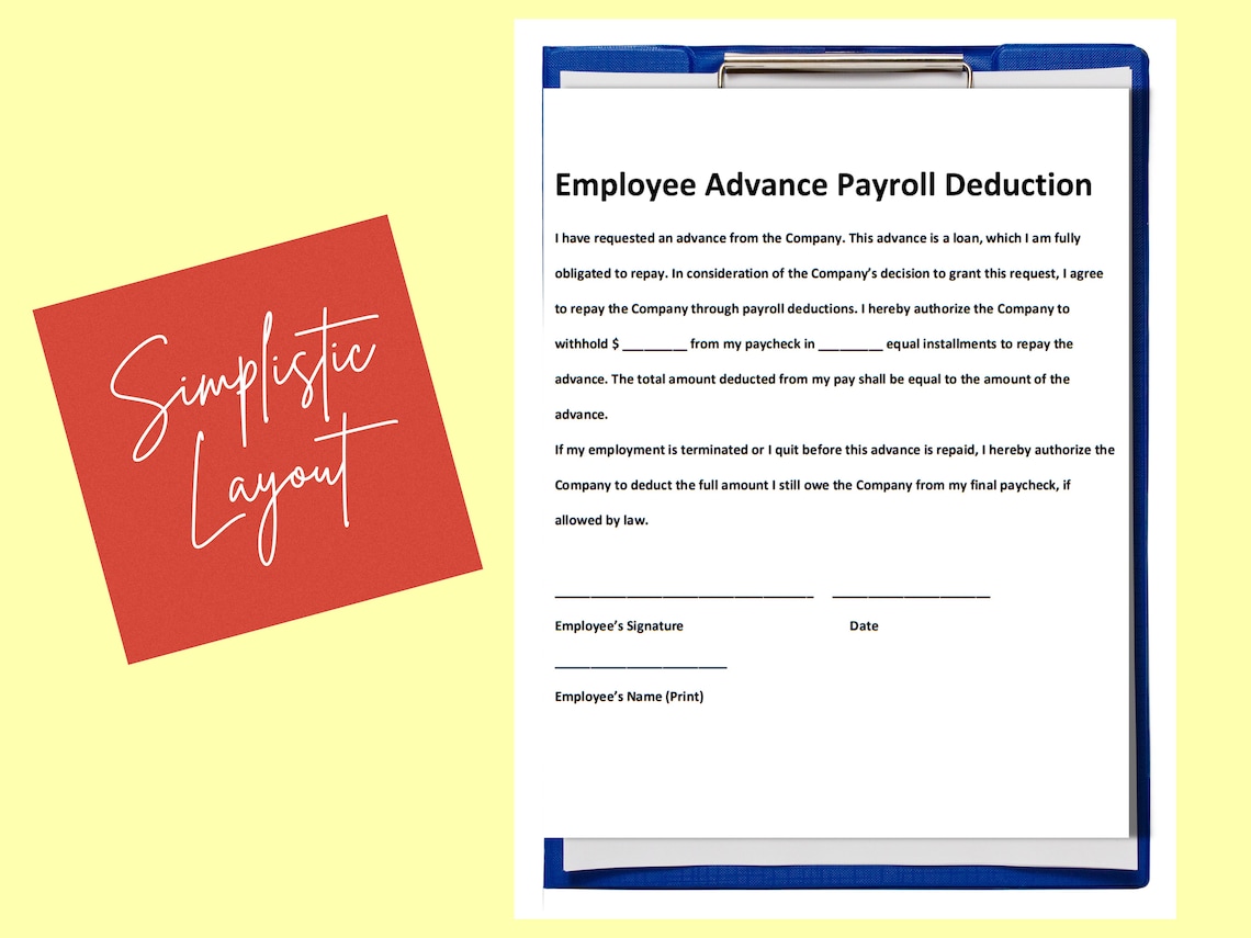Employee Advance Payroll Deduction Form: Editable Template - Etsy