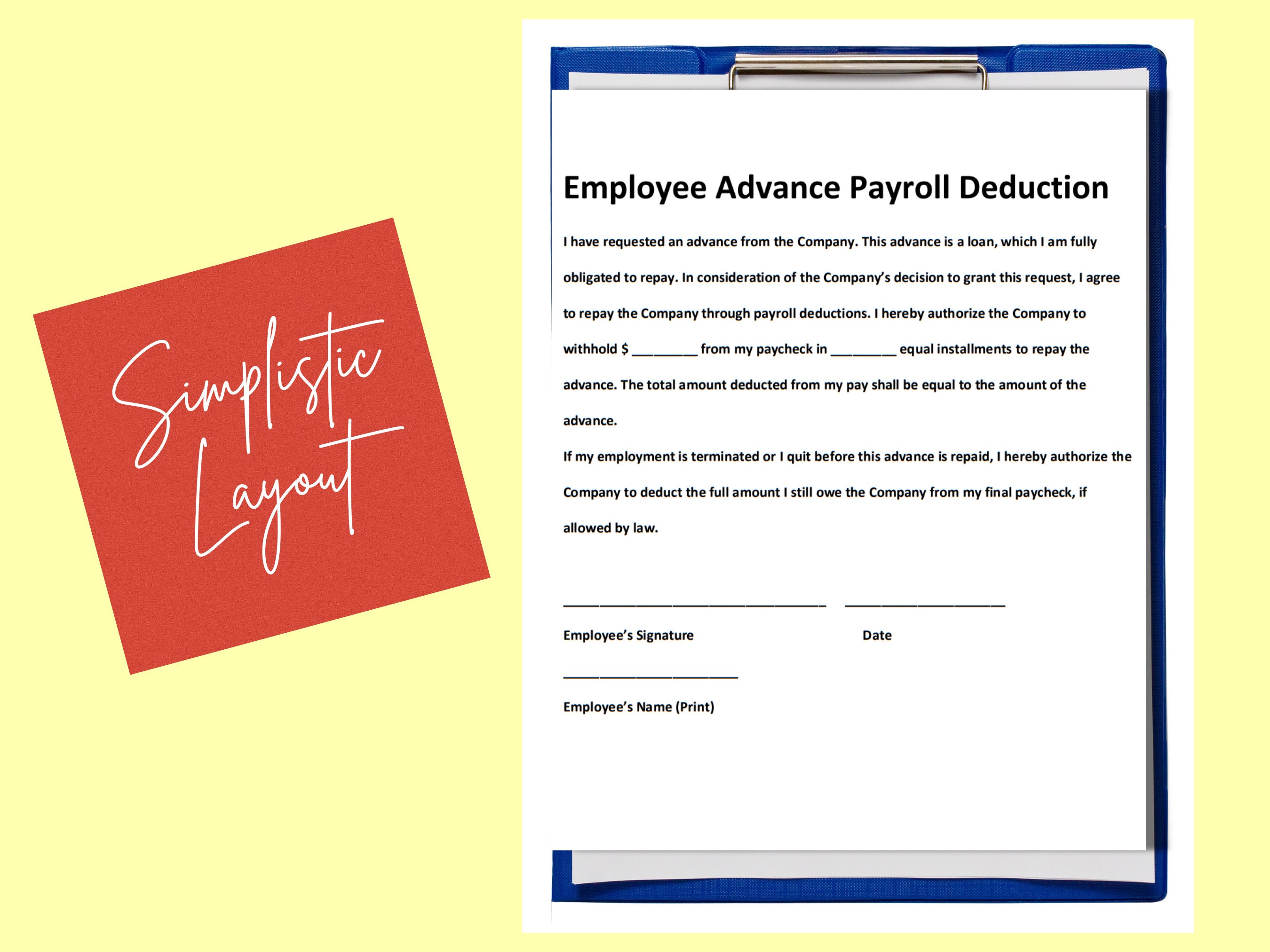 Employee Advance Payroll Deduction Form: Editable Template - Etsy Employee Advance Payroll Deduction Form: Editable Template - Etsy