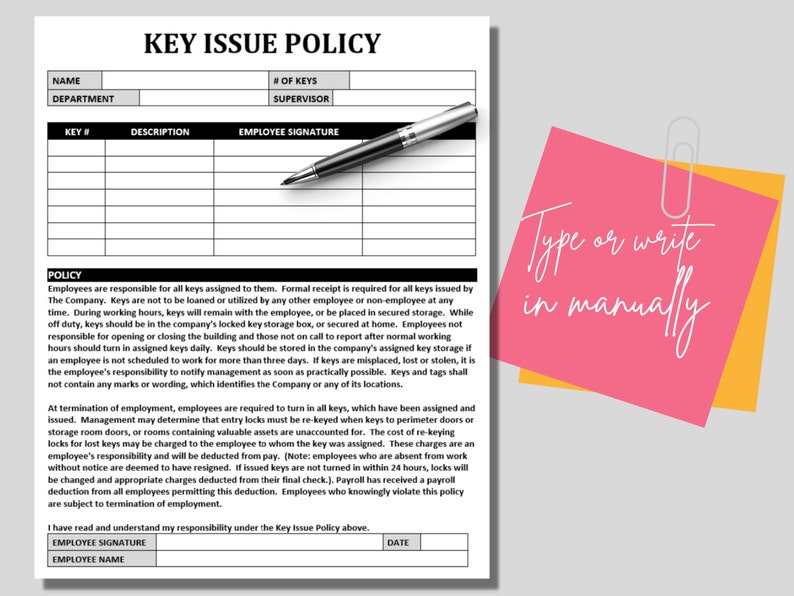 Key Issue Policy Editable HR Form HR Template Human Resource Form ...