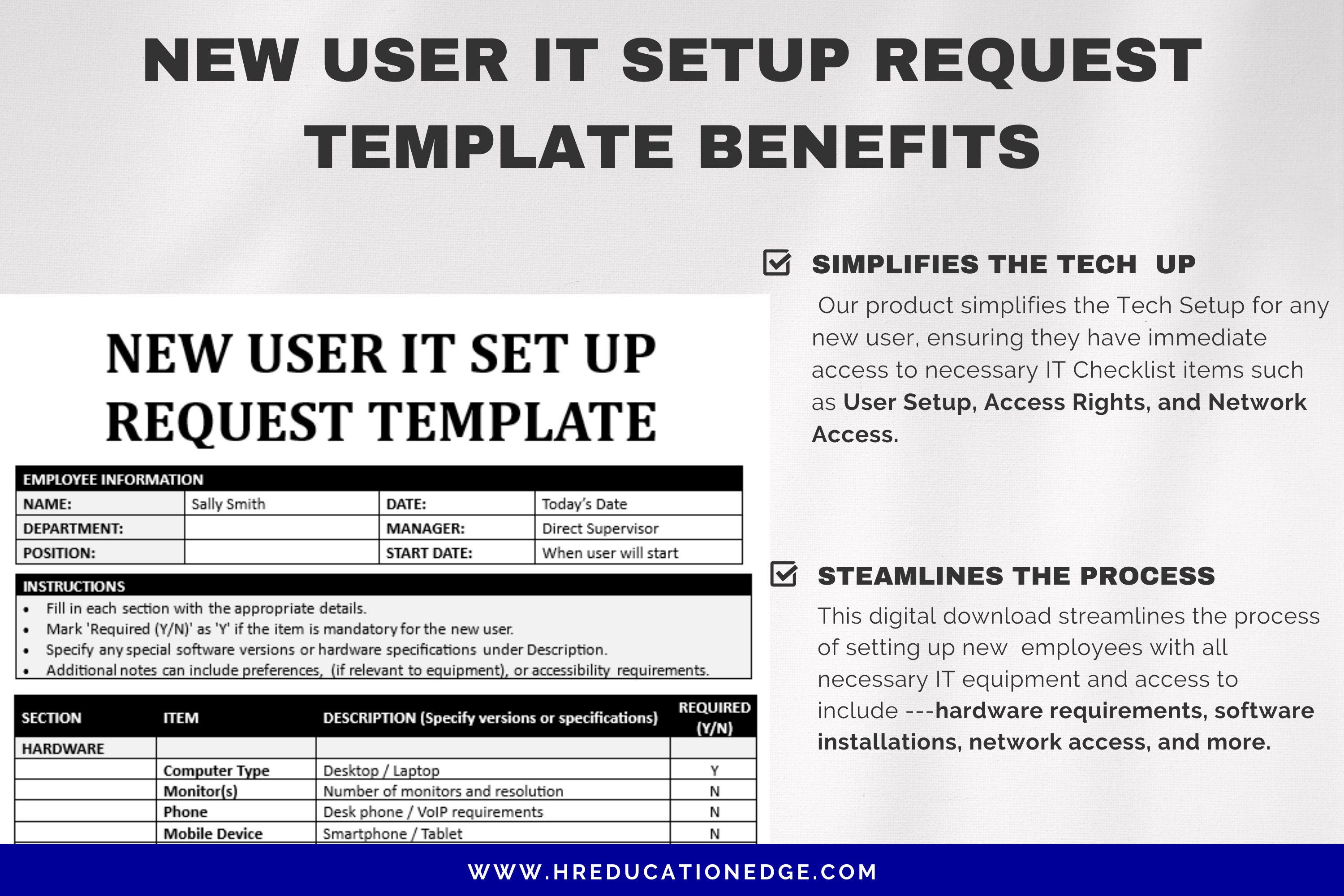 New User IT Setup Request Template: HR Onboarding (digital Download) - Etsy