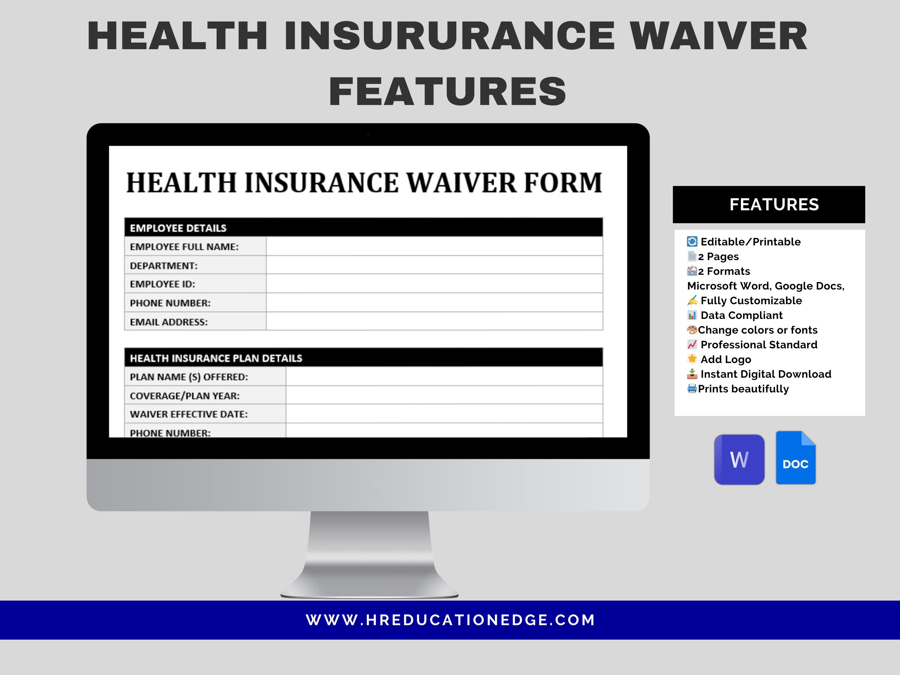 Health Insurance Waiver | Opt-out Form | Editable Word & Google Doc ...