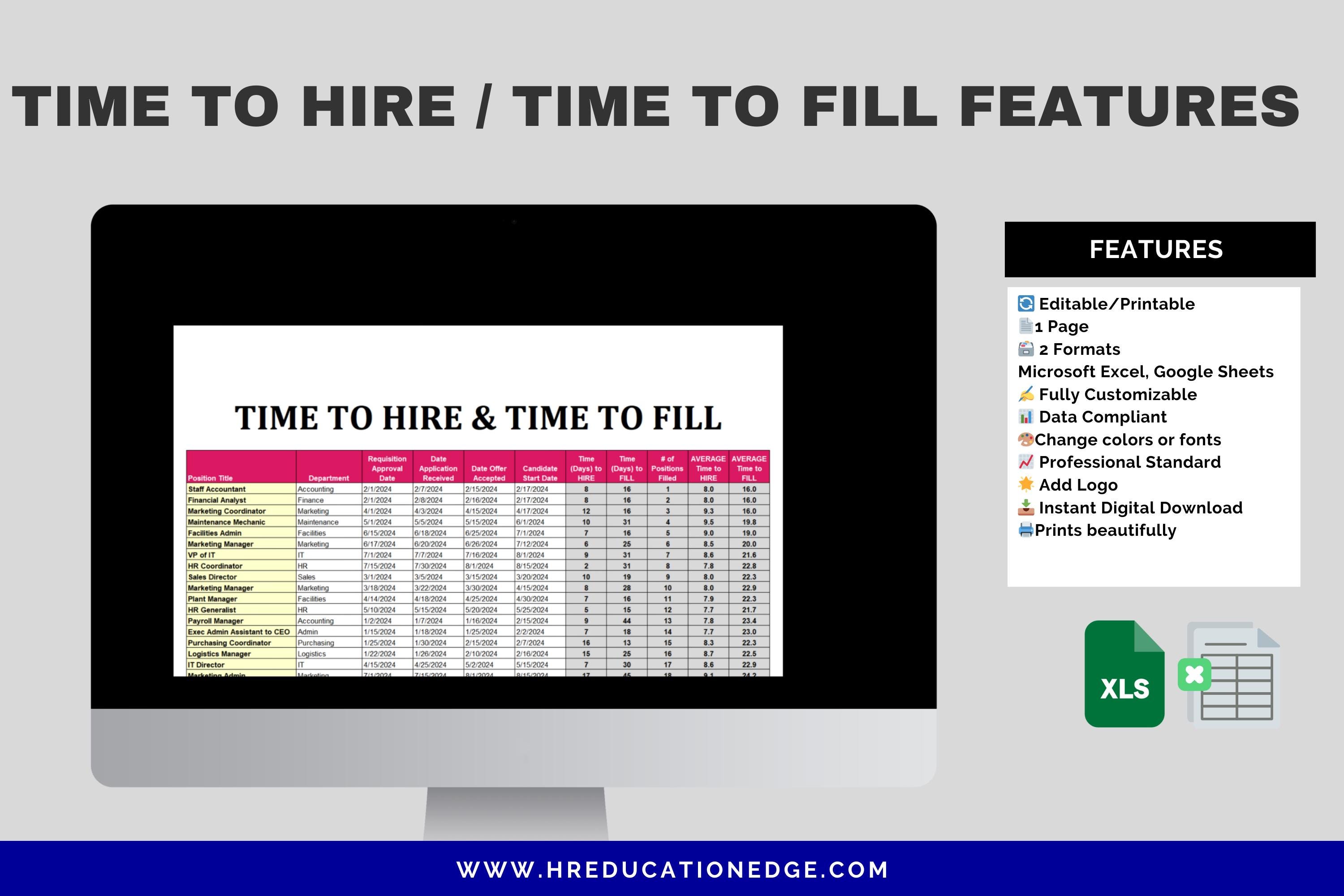 Time to Hire & Fill Excel: HR KPI Dashboard (digital Download) - Etsy