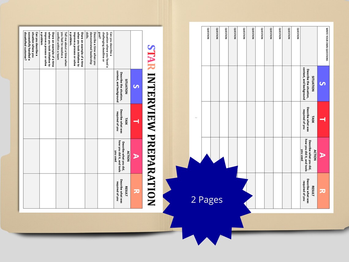 STAR Method Interview Worksheet: Interview Preparation, Behavioral ...