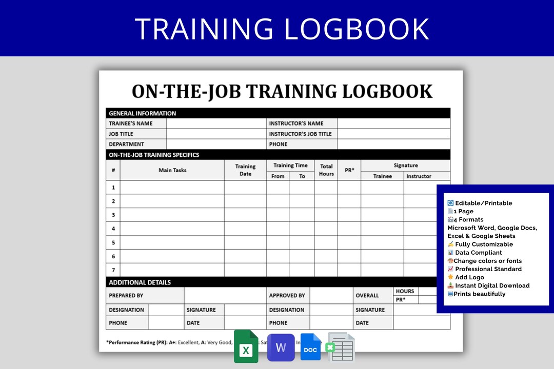Employee Training Log & Tracker: Editable Excel, Word, Google Docs ...