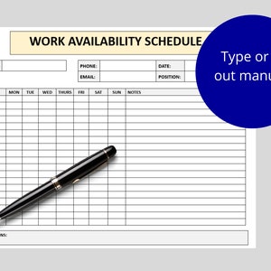 Employee Availability Form: Weekly & Hourly Schedule Template Work ...