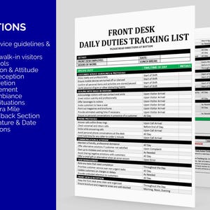 Front Desk Reception Checklist: Daily Duties Template (digital Download ...
