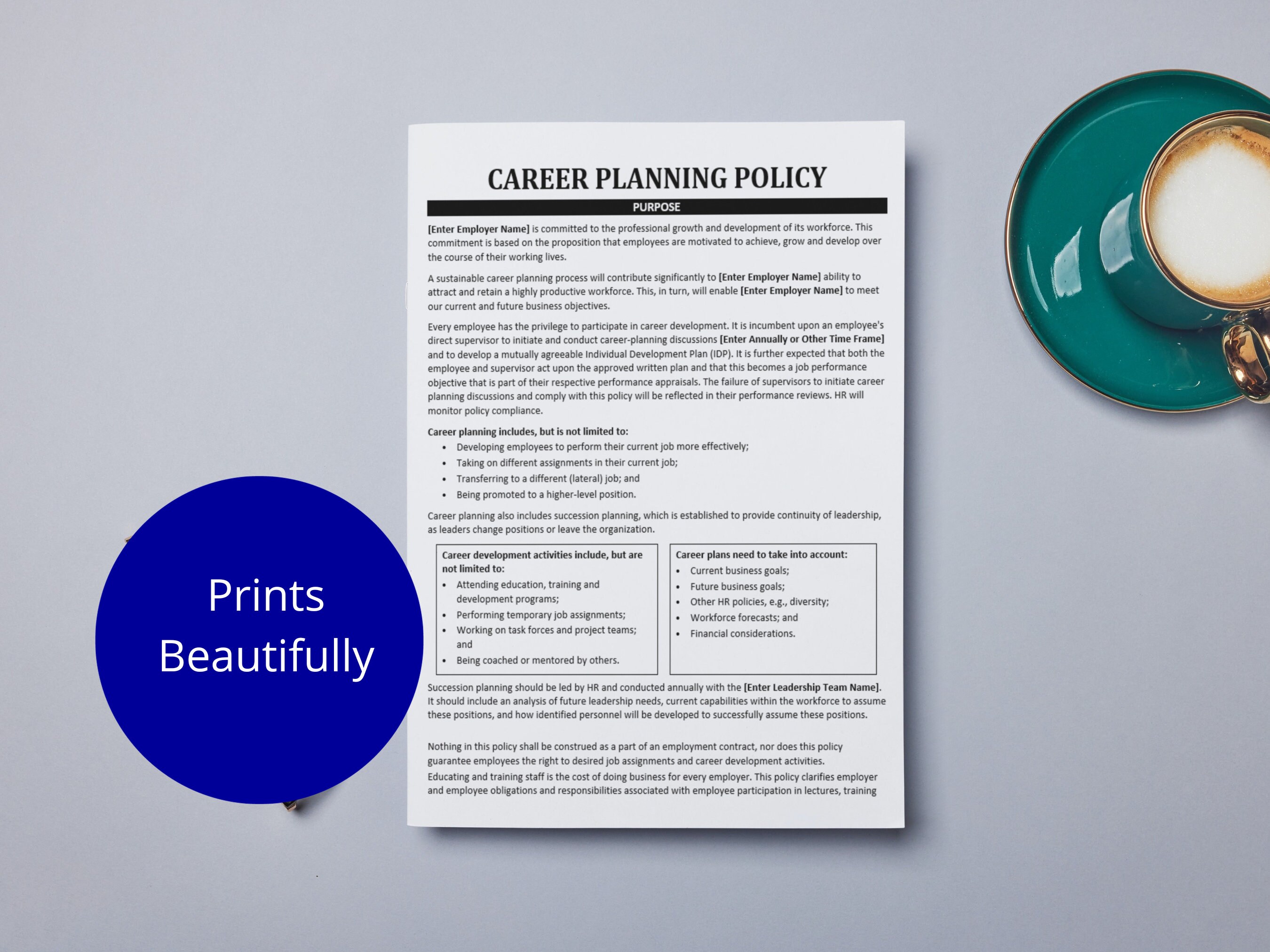 Career Planning Policy Editable HR Template Human Resource Form ...