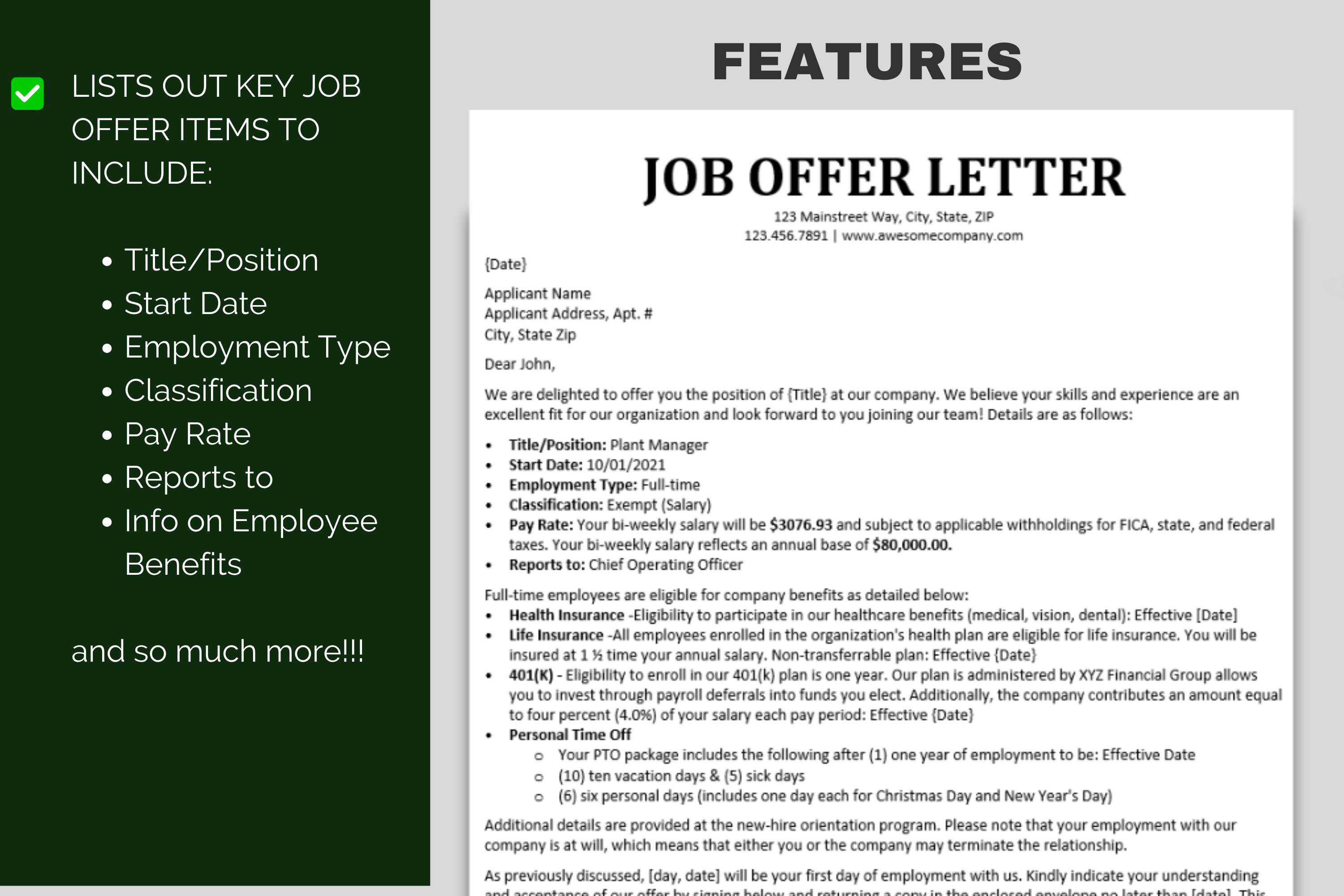 Job Offer Letter Template: Editable Employee Contract (MS Word, Google ...