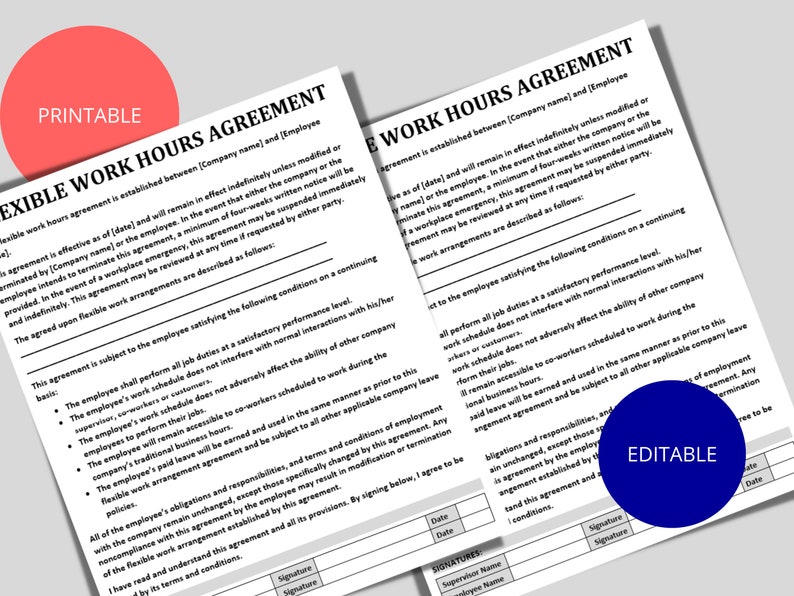 Comprehensive Flexible Work Hours Agreement: Customizable - Etsy
