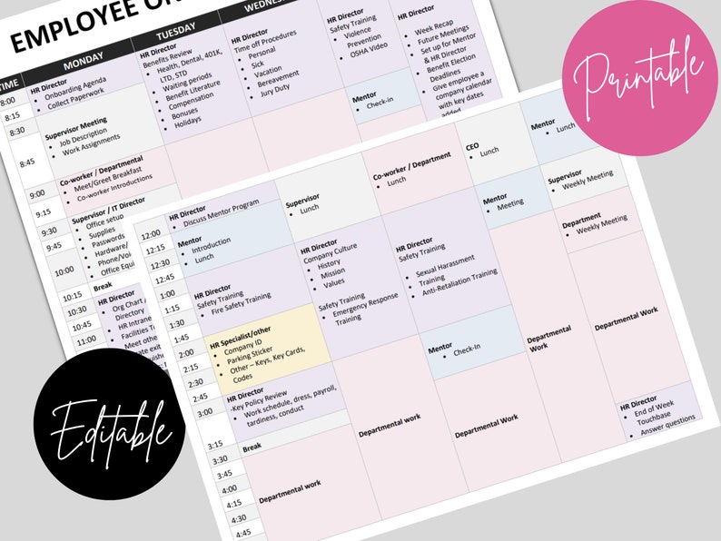 New Hire Employee Onboarding Agenda Template: Editable HR Form (word ...