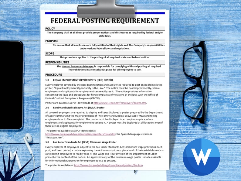 Federal Posting Requirements Template MS Editable Word Templates Human ...