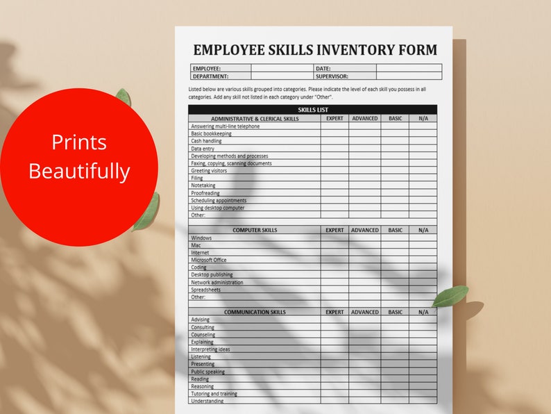 Employee Skills List: Editable Word Document, HR Template, Human ...