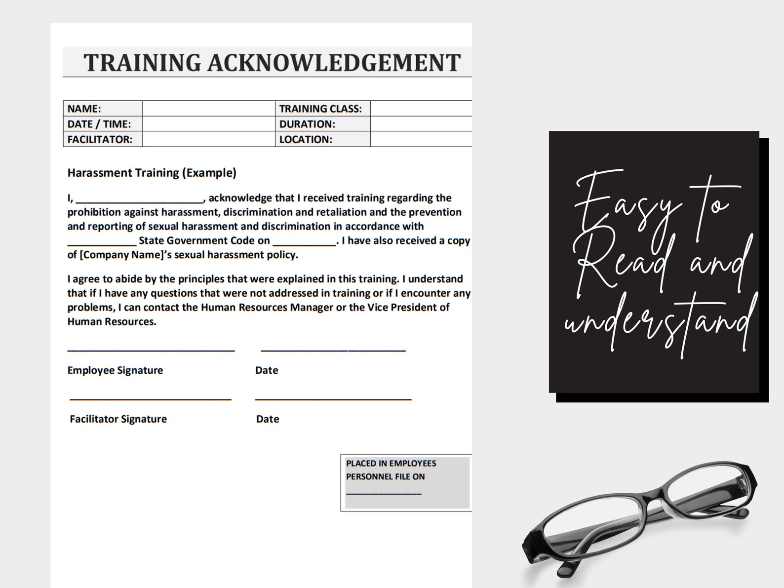 Training Acknowledgement Form Training Templates Editable - Etsy