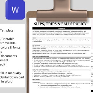 Slips, Trips, and Falls Policy Template: OSHA Workplace Safety (digital ...