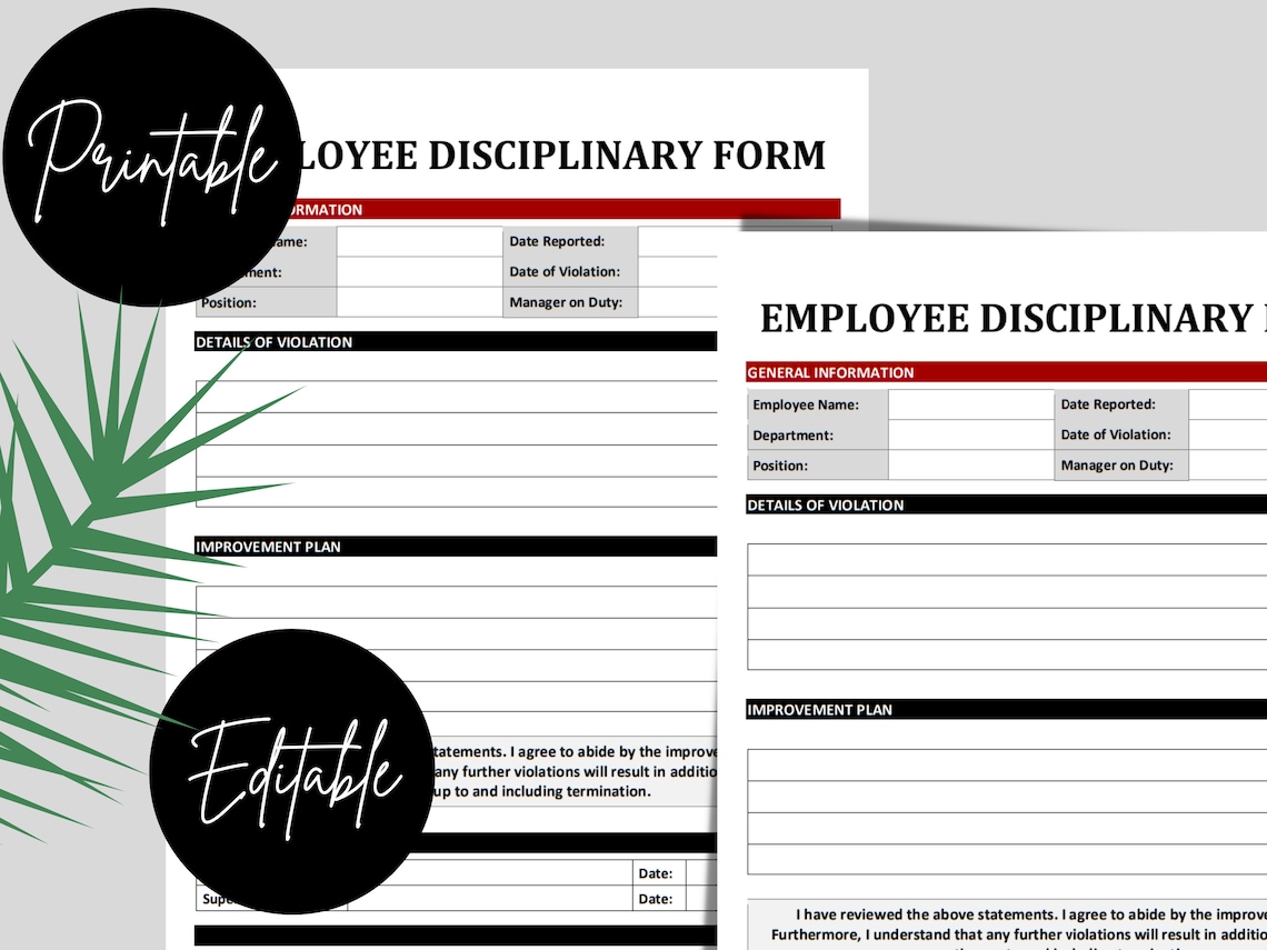 Employee Disciplinary Form Template: HR Violation Notice (editable Word ...