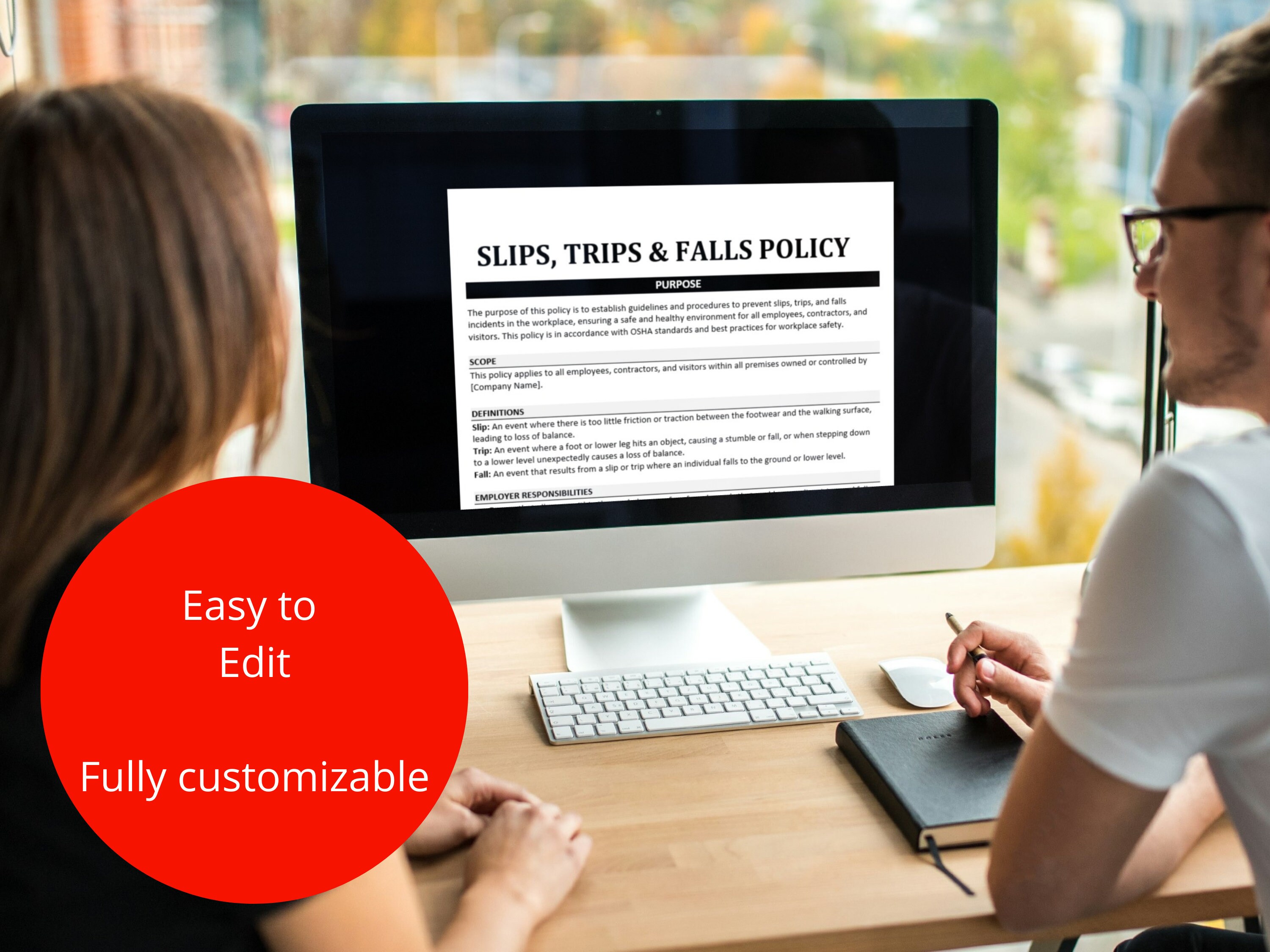 Slips, Trips, and Falls Policy Template: OSHA Workplace Safety (digital ...