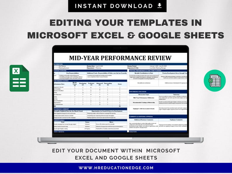 Midyear Employee Performance Review Template: HR Evaluation Form (excel ...