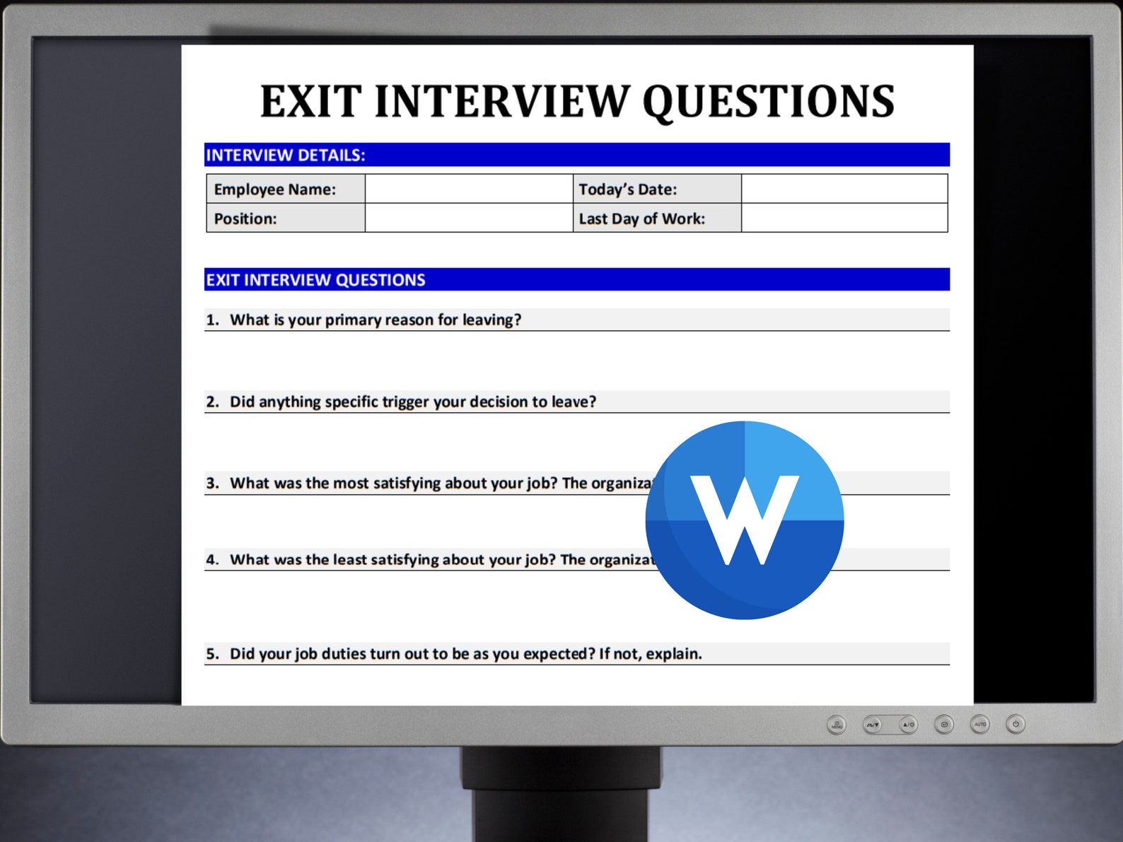Exit Interview Questions Template: Streamline Offboarding With Editable HR Form - Etsy