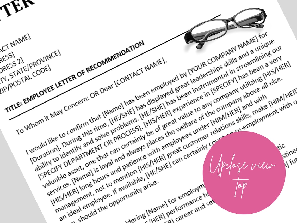 Editable HR Letter of Recommendation Template for Employment - Etsy