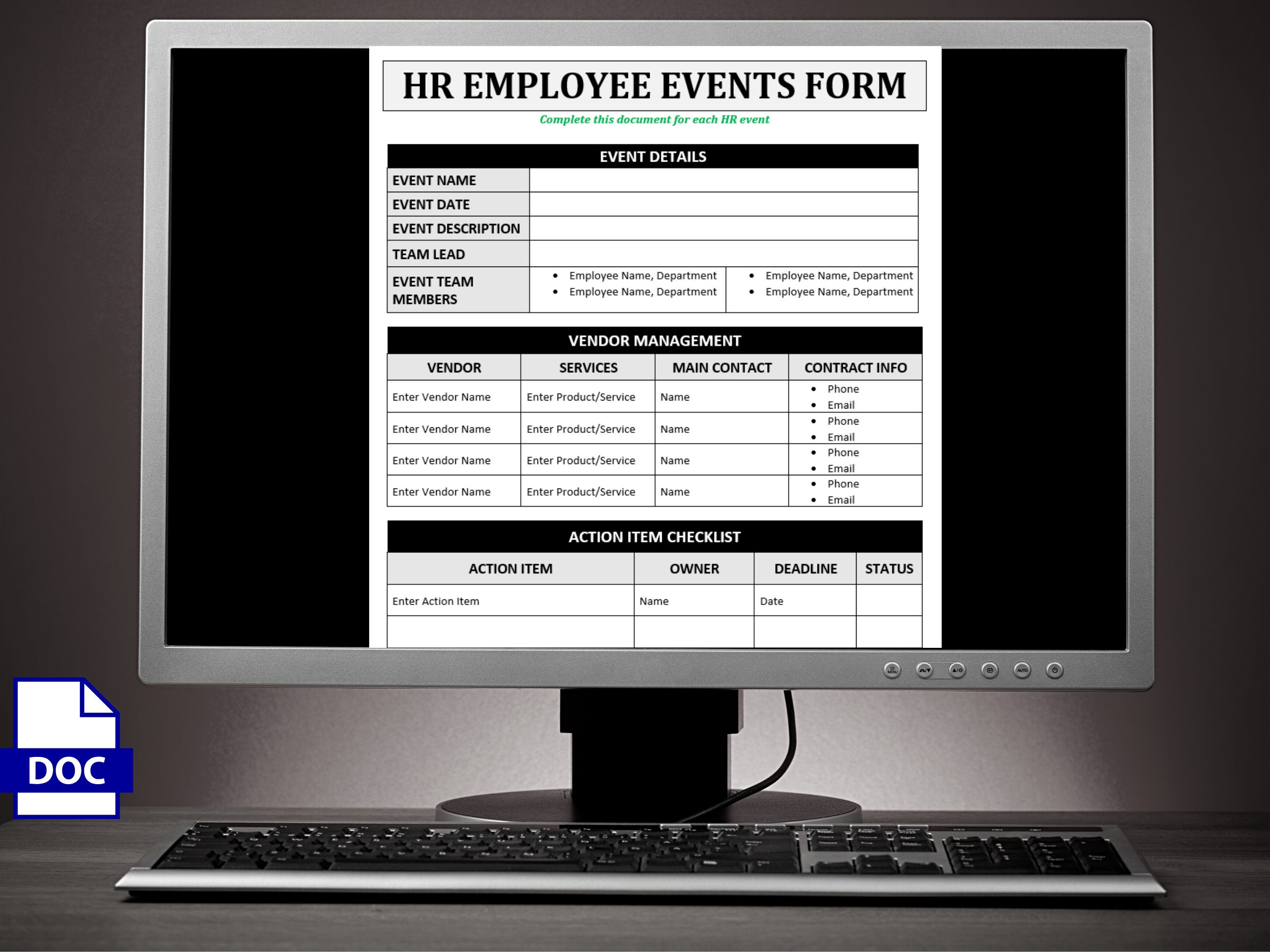 Event Planning Form Employee Appreciation HR Planning Human Resource ...