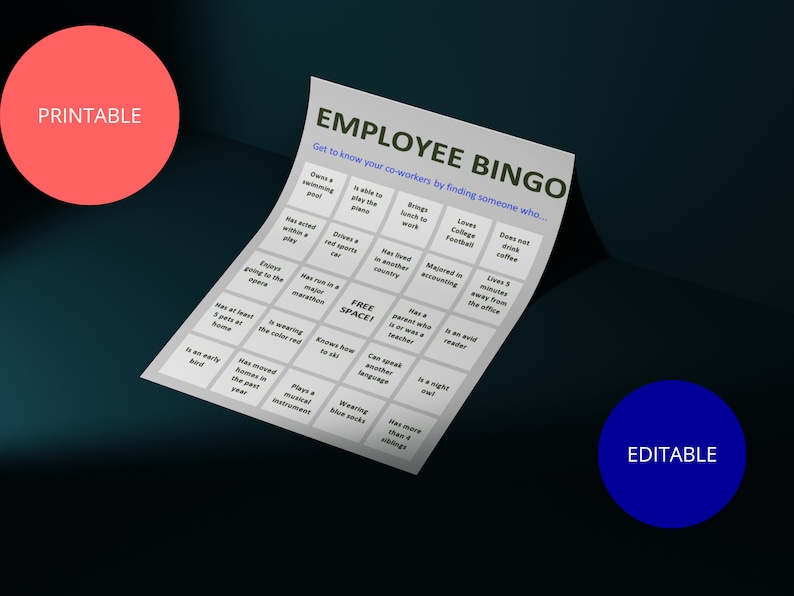 Employee Bingo Template: HR Icebreaker Game (editable Word) - Etsy