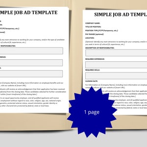Simple Job Ad Template: Editable MS Word | Easy Hiring Solutions - Etsy