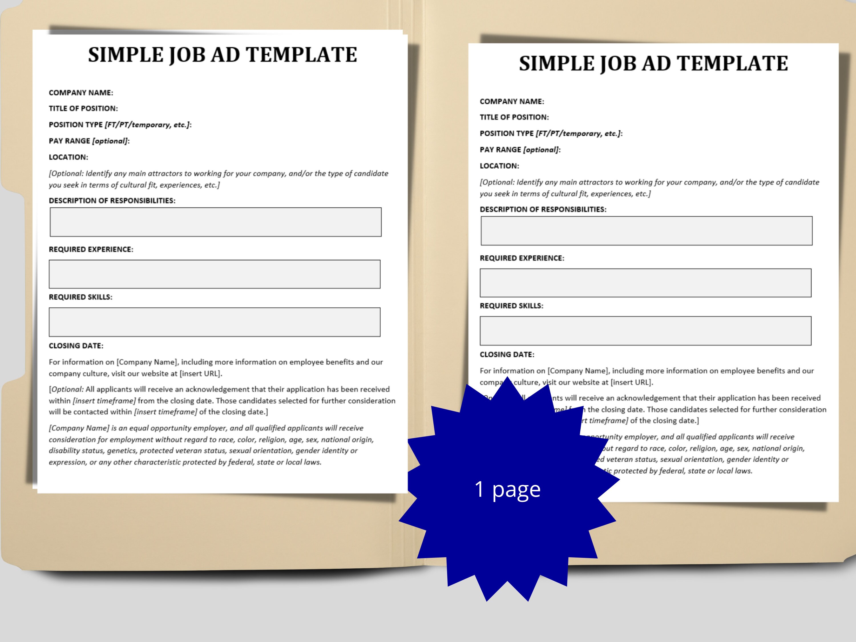 Simple Job Ad Template: Editable MS Word Easy Hiring Solutions - Etsy
