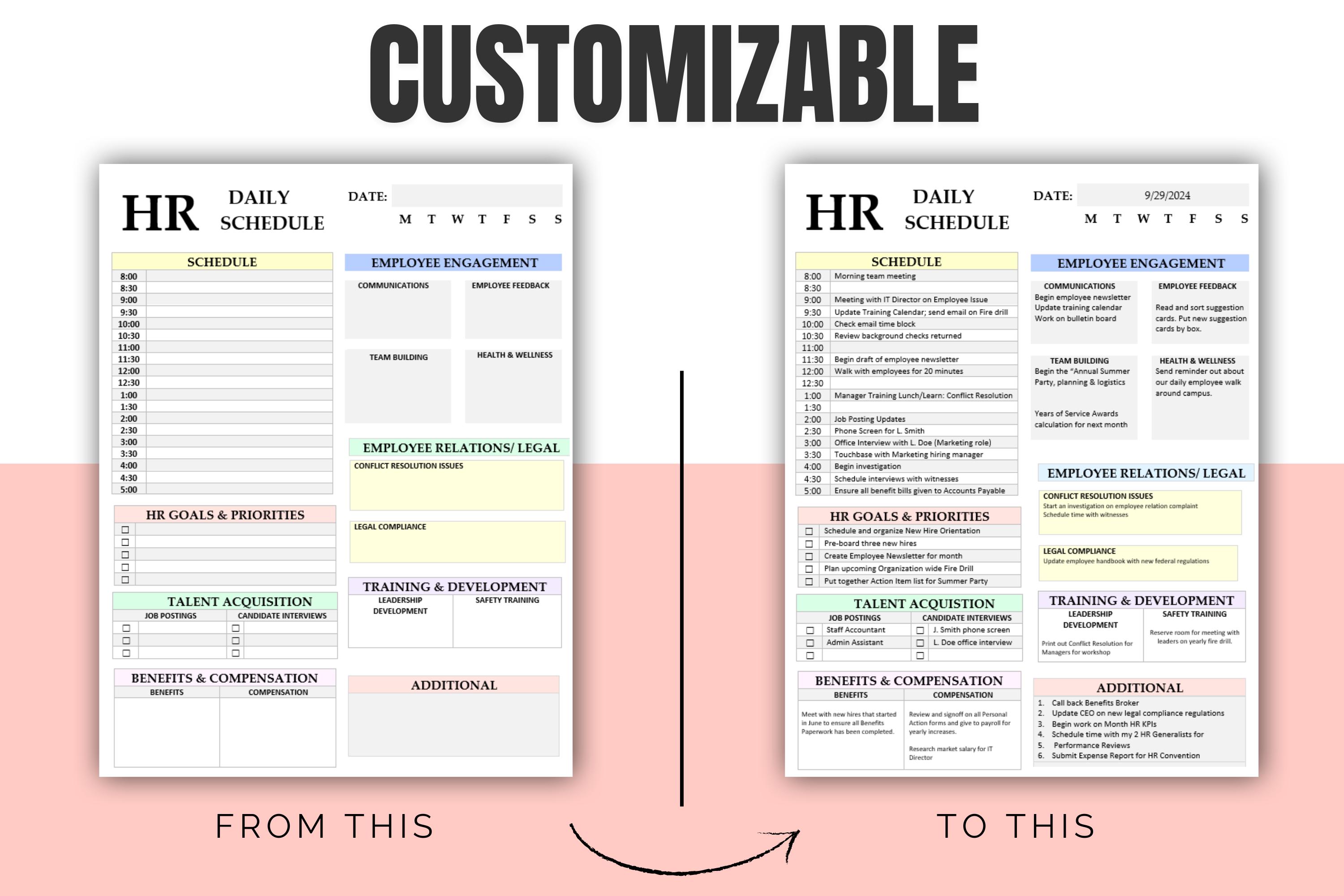 HR Daily Planner Template: Editable Employee Management Schedule ...