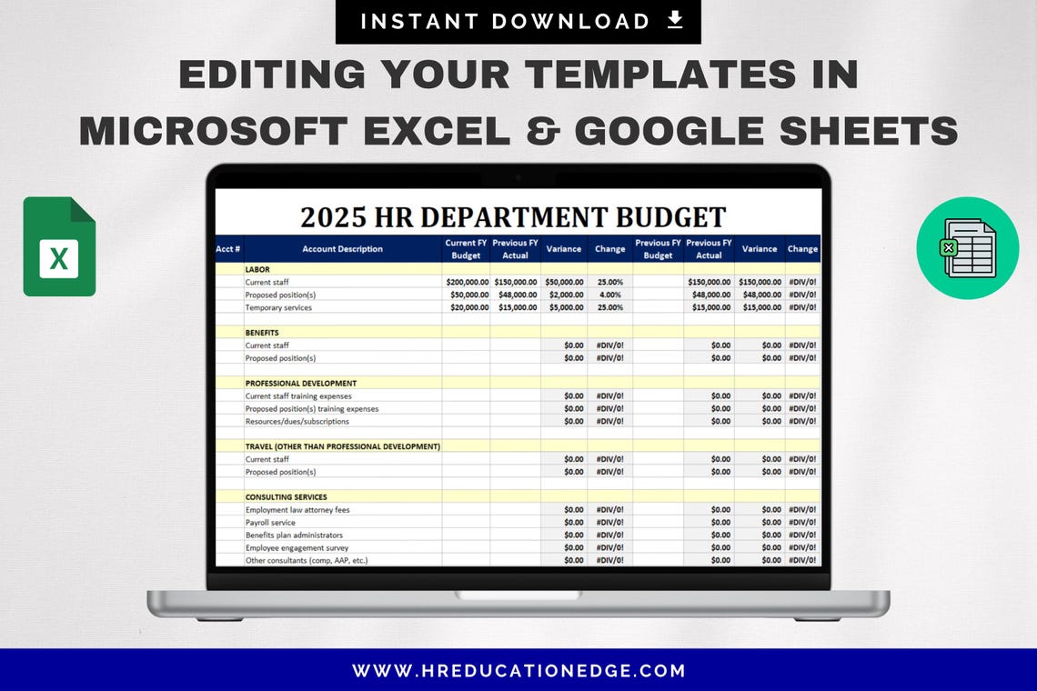 HR Budget Template: Editable Excel Spreadsheet (8.5x11 & A4) - Etsy