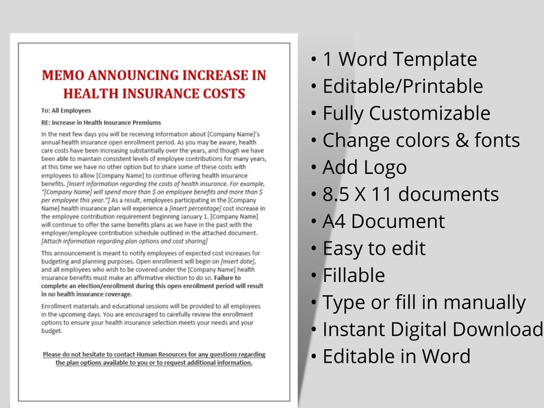 Memo: Announcing Health Insurance Cost Increase | HR Communication ...