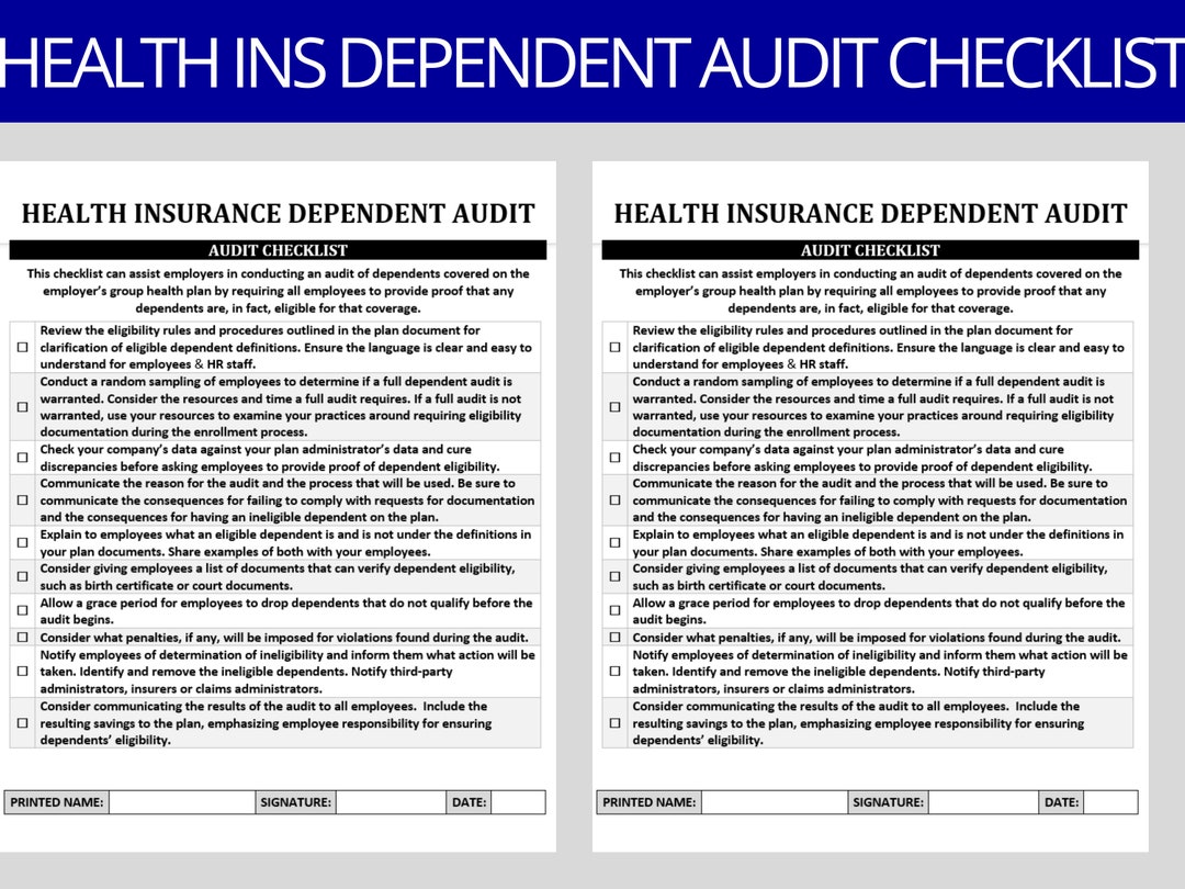 Health Insurance Dependent Audit Checklist: Employee Benefits | HR ...