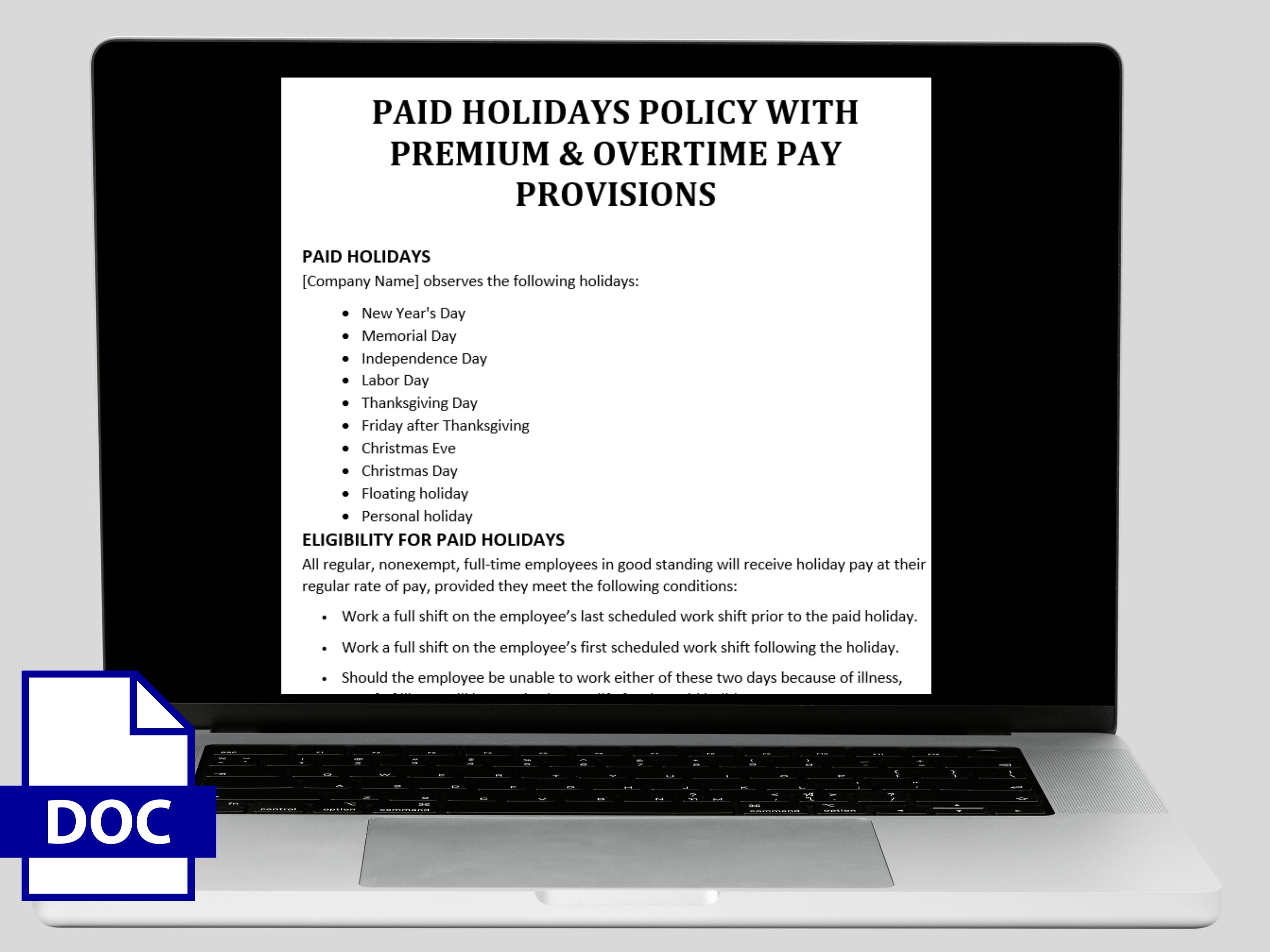 Holiday Pay Policy Template: Employee Leave & Overtime (digital ...