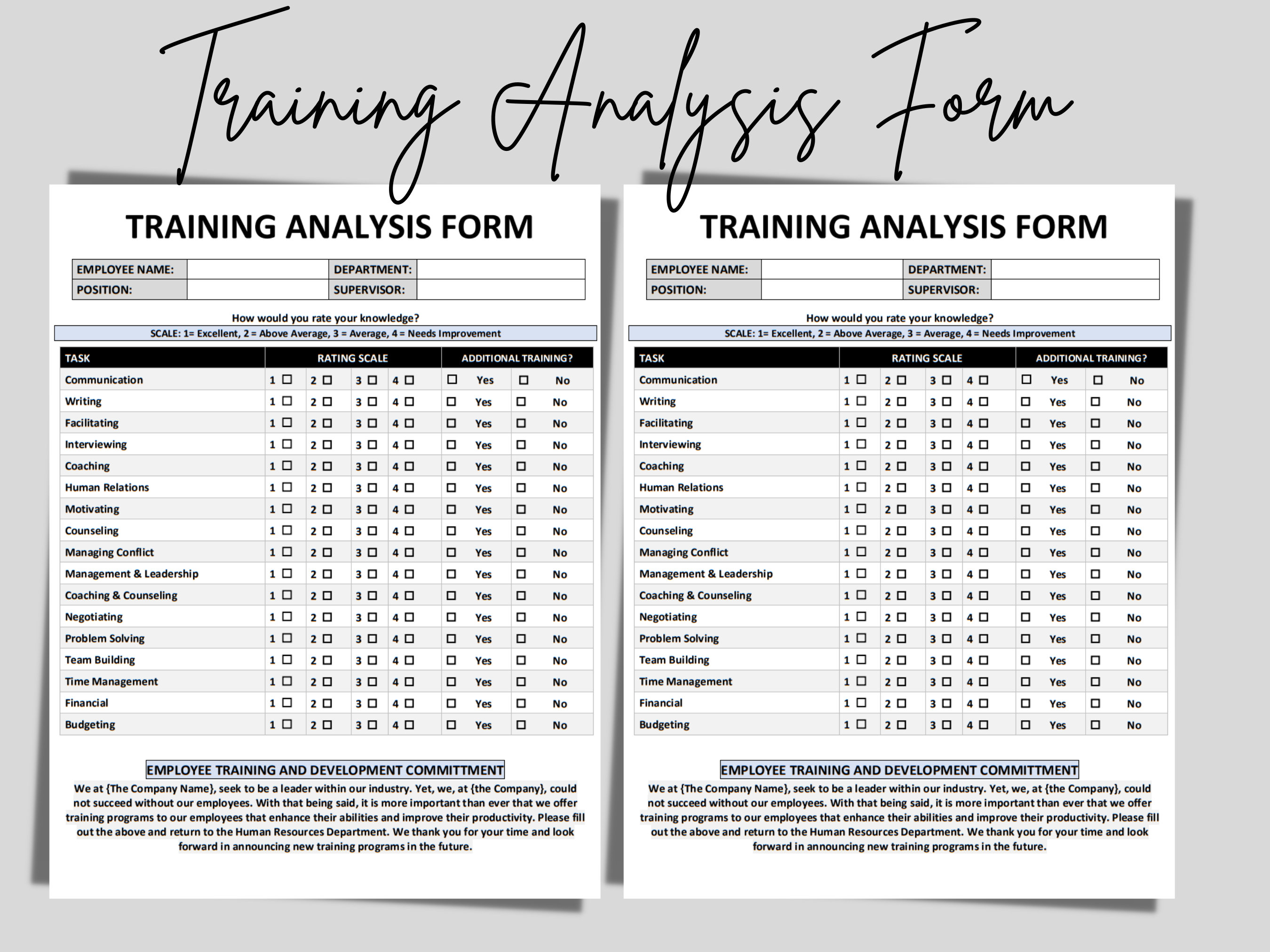 Training Needs Analysis Template Editable HR Form Employee - Etsy