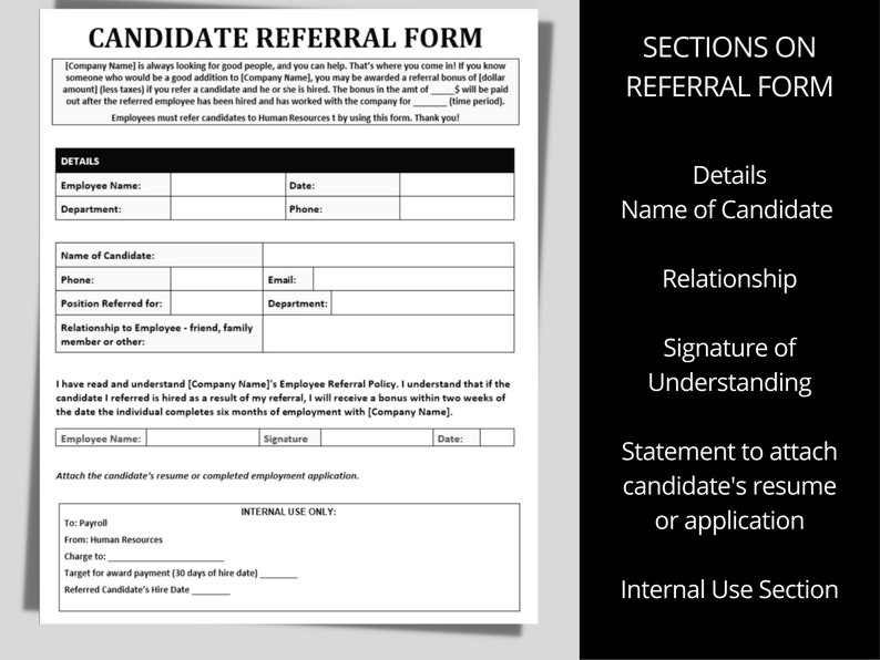 Employee Referral Program Template & Candidate Forms (MS Word) - Etsy