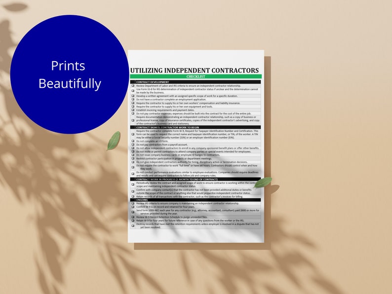 Independent Contractor Checklist Editable Document HR Template Human ...
