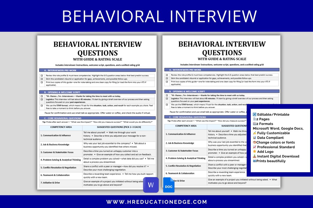 Behavioral Interview Questions Template: STAR Method & Rating Grid ...