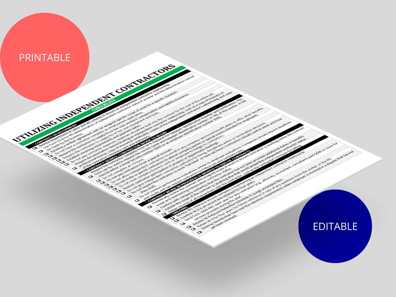 Independent Contractor Checklist Editable Document HR Template Human ...