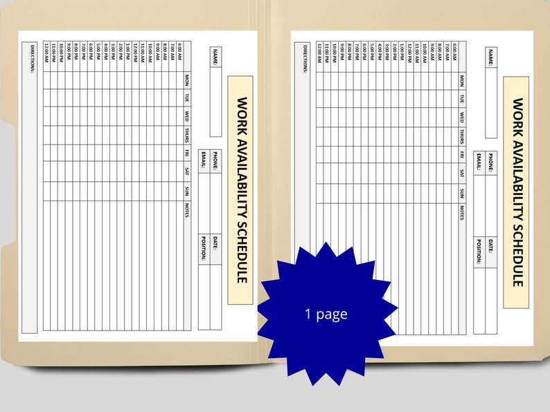 Employee Availability Form: Weekly & Hourly Schedule Template Work ...