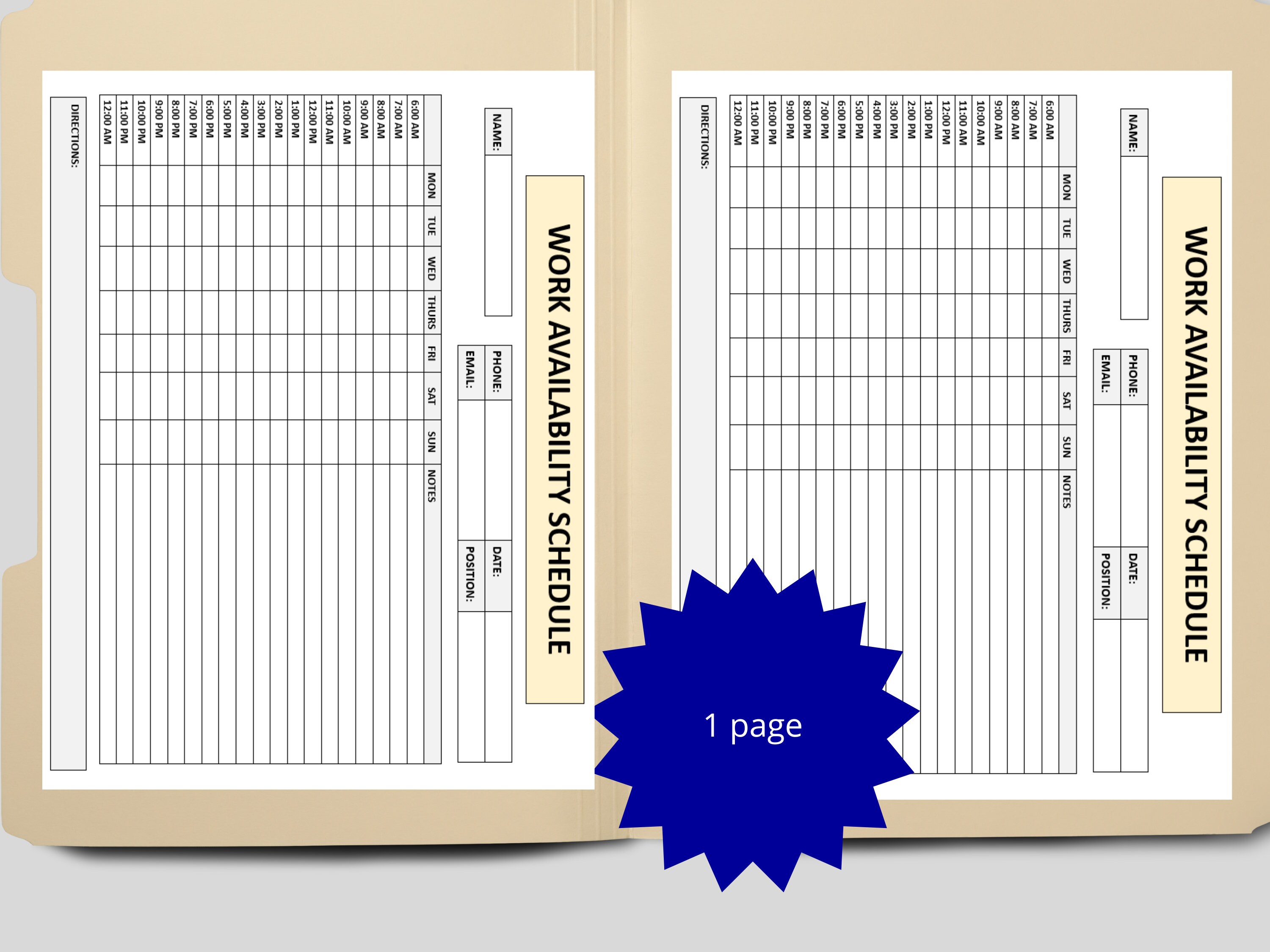 Employee Availability Form: Weekly & Hourly Schedule Template Work Availability Sheet - Etsy