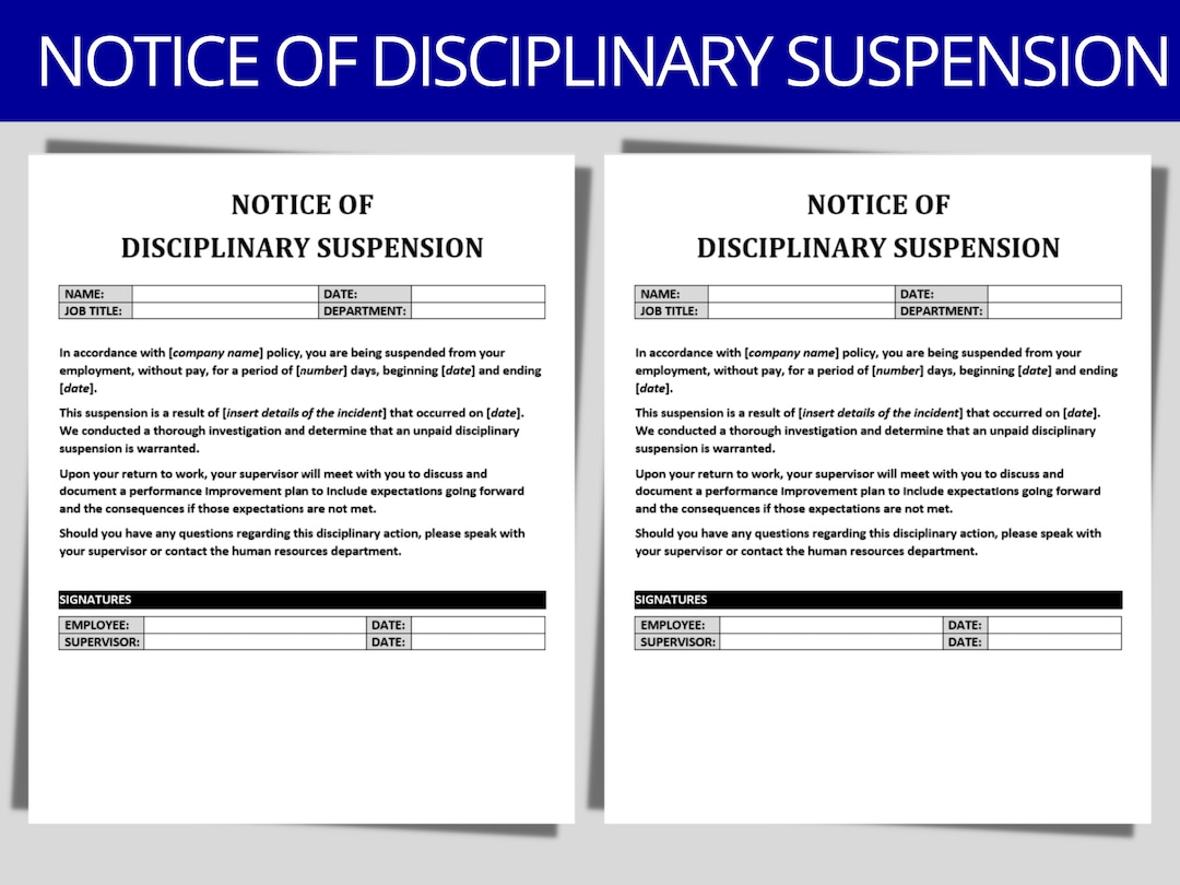 Notice of Disciplinary Suspension | HR Template | Write up Form | Human ...